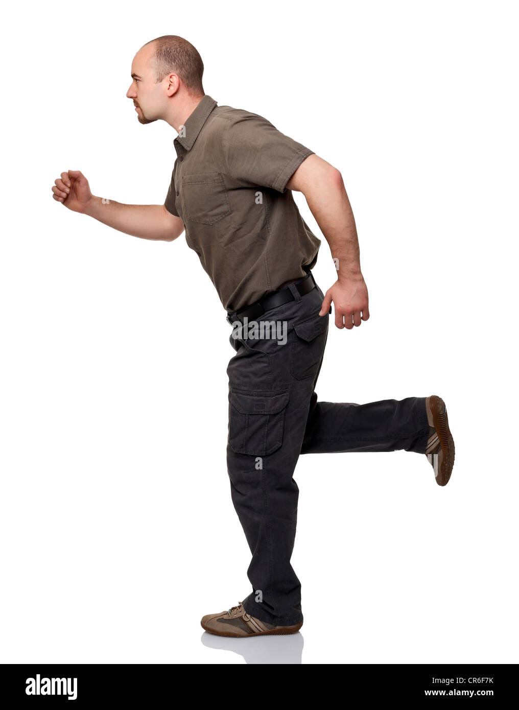 caucasian man in run pose isolated on white background Stock Photo - Alamy