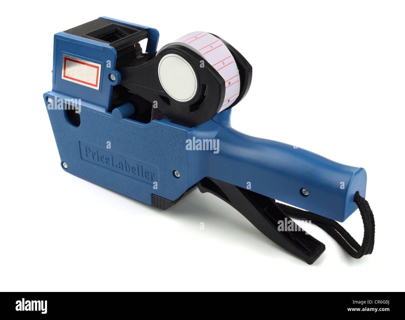 Blue plastic price labeller isolated on white Stock Photo - Alamy