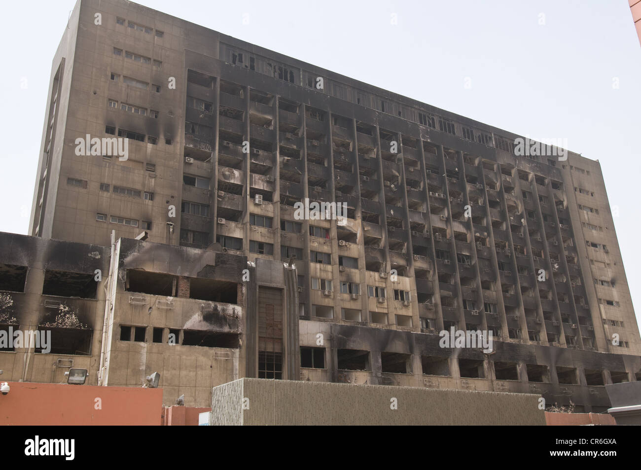 Burned down headquarters of the NDP party in Cairo Egypt next to Museum ...