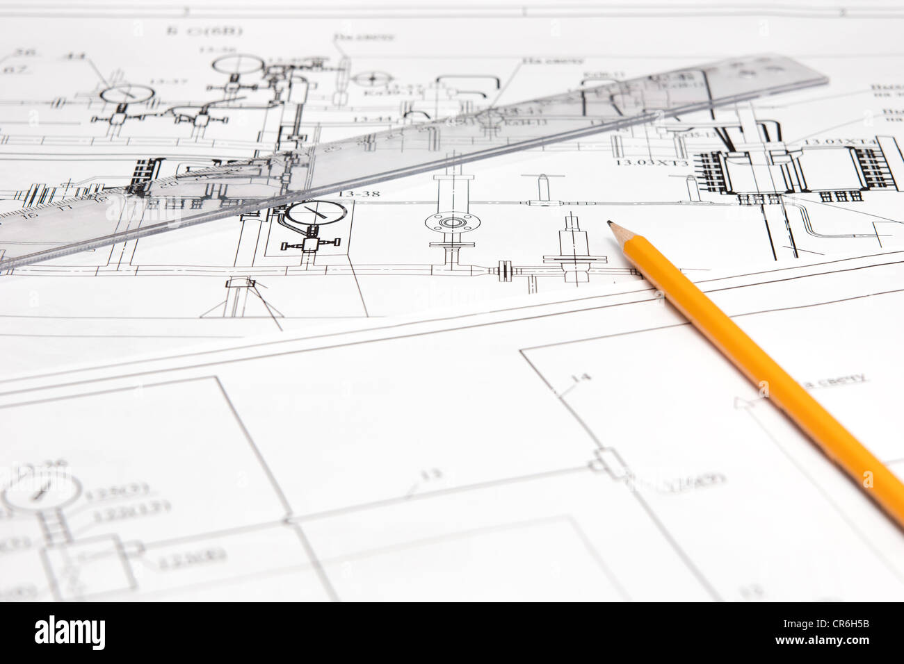pencil and a ruler is printed on the drawing Stock Photo - Alamy