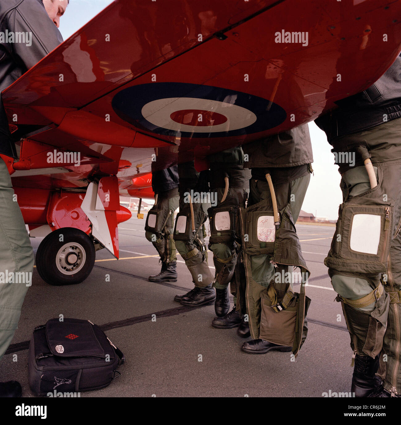 Pilots of the Red Arrows, Britain's RAF aerobatic team during pre ...
