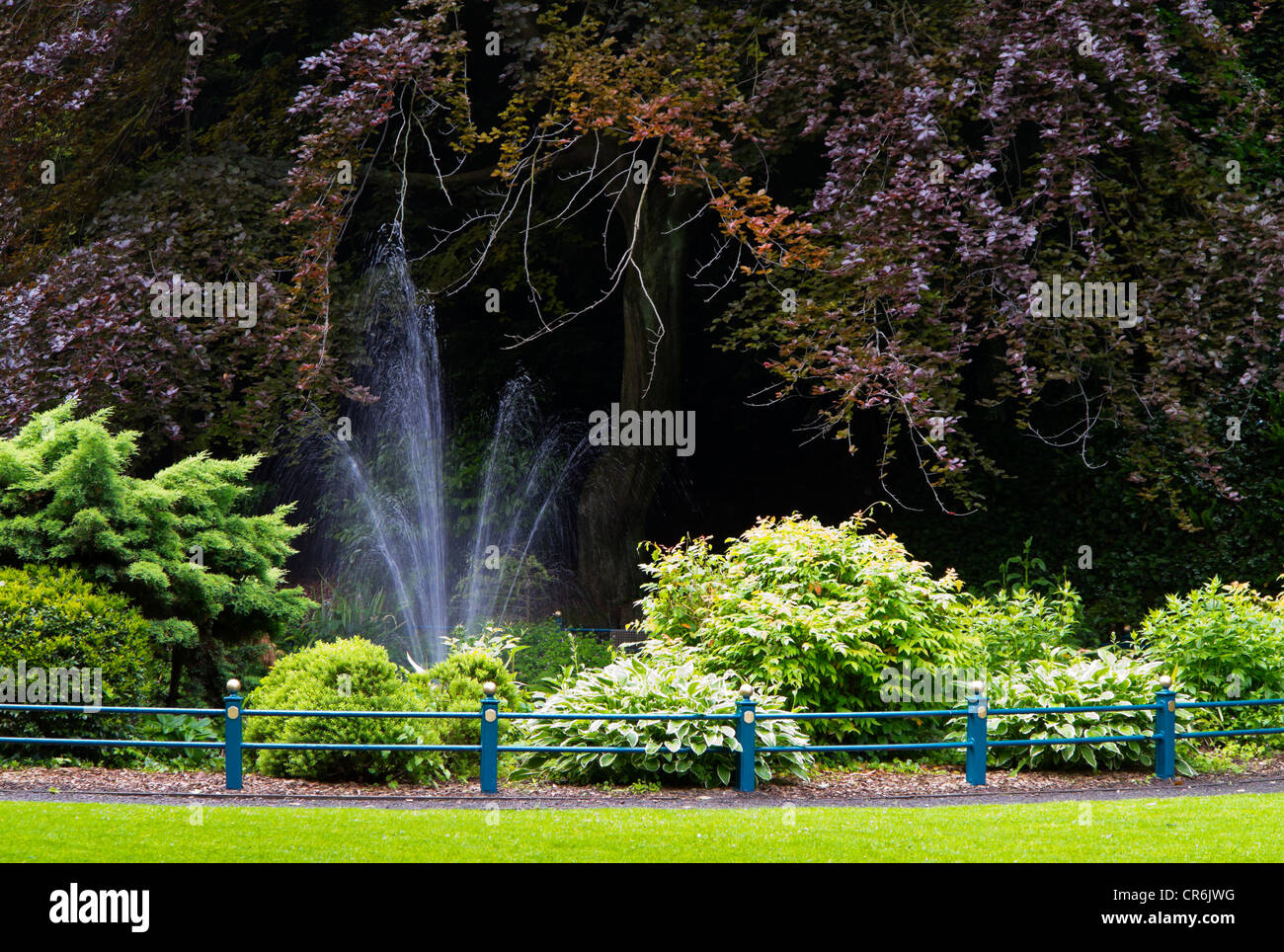 Ornamental fountain in Derwent Gardens public park in Matlock Bath ...