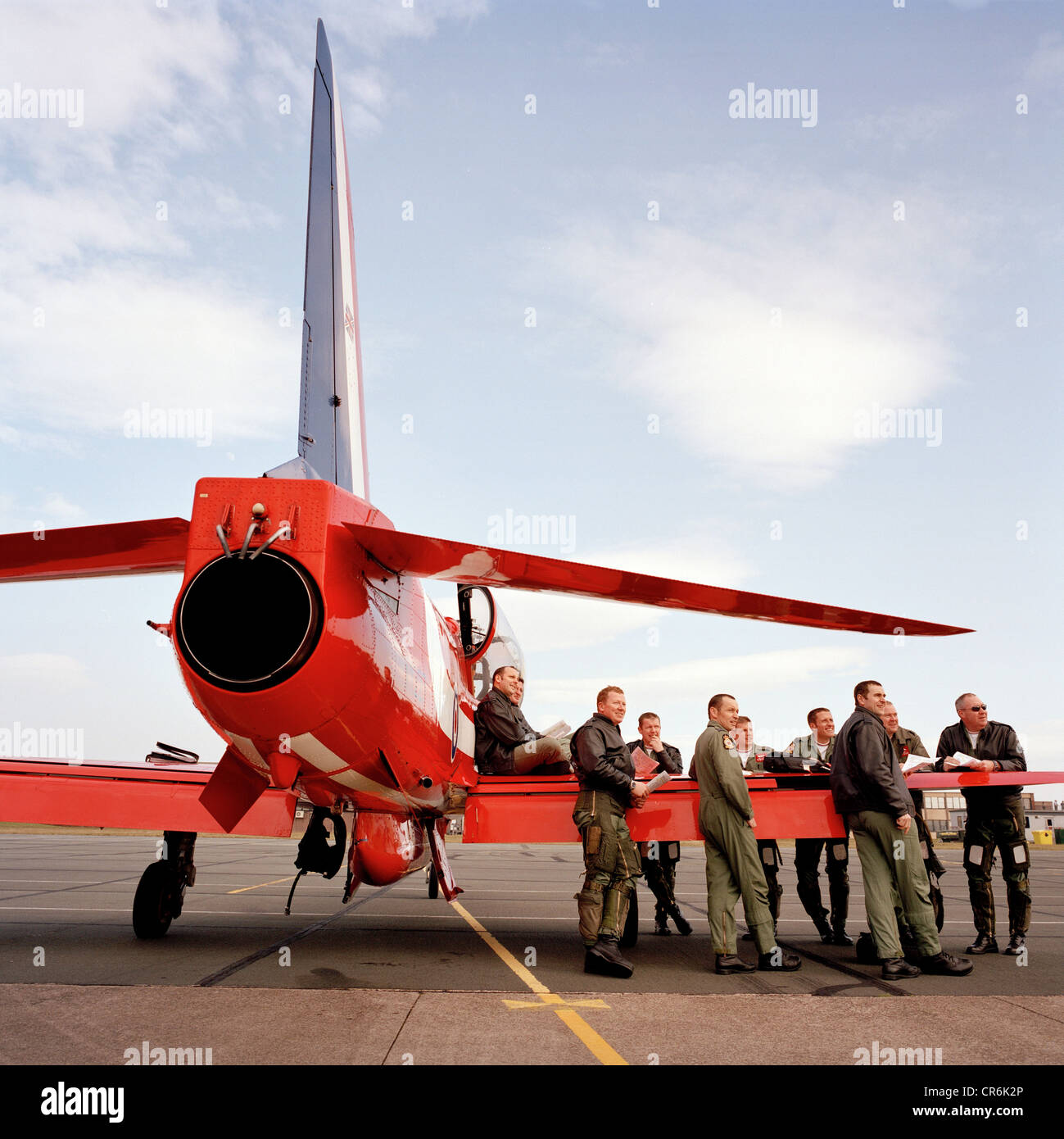 Pilots of the Red Arrows, Britain's RAF aerobatic team during pre ...