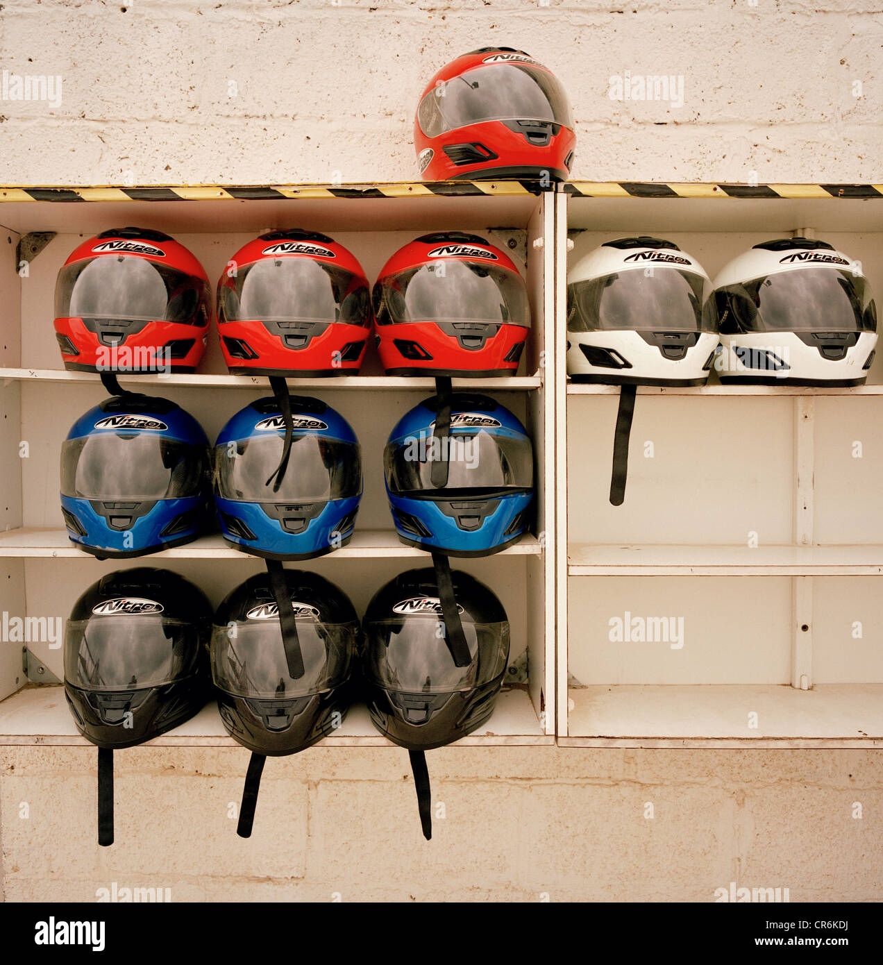 Go-karting helmets awaiting wearers on MoD land at RAF Akrotiri Stock ...