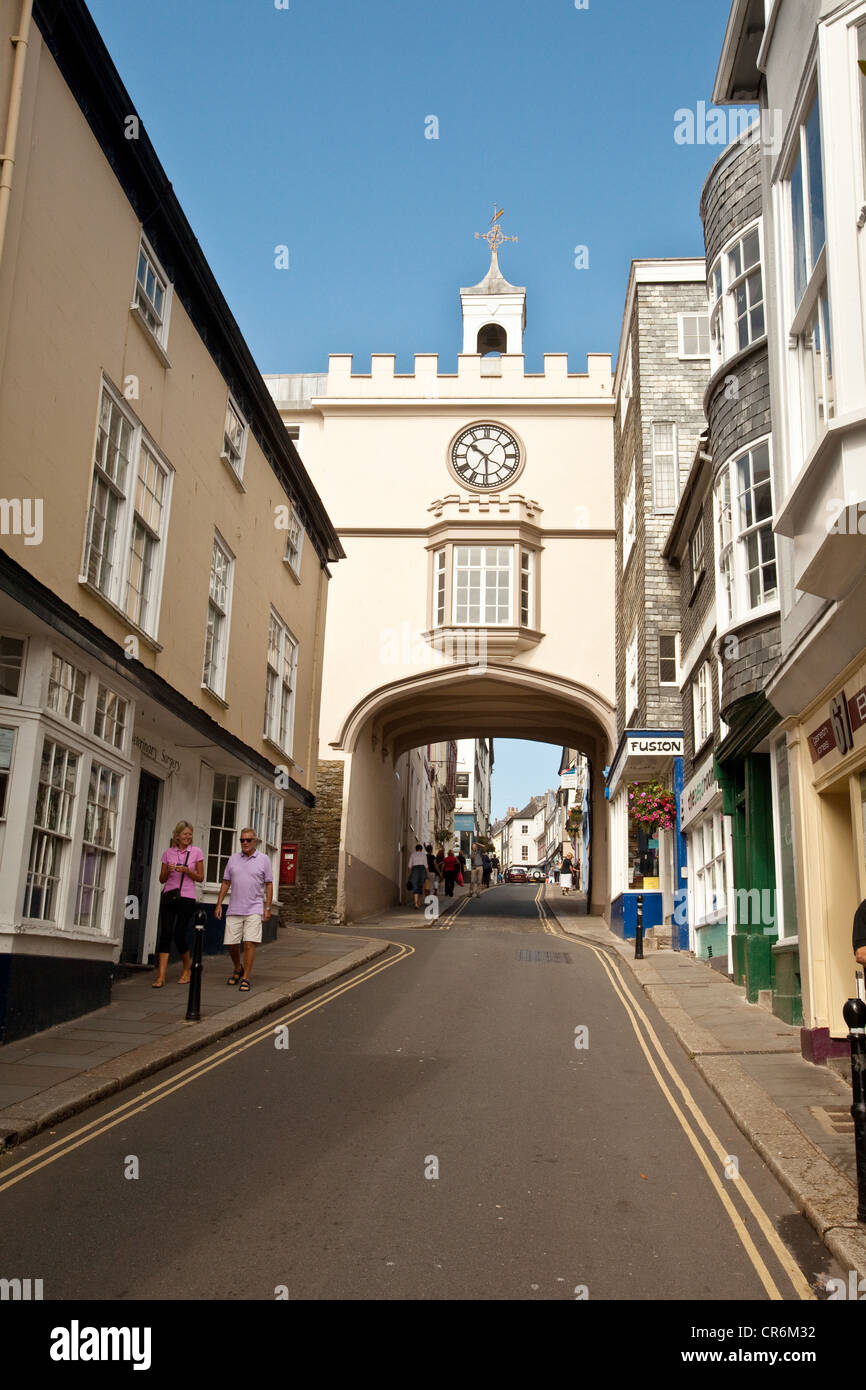 Tudor East Gate Arch or Clocktower, Fore Street, Totnes, Devon, England ...