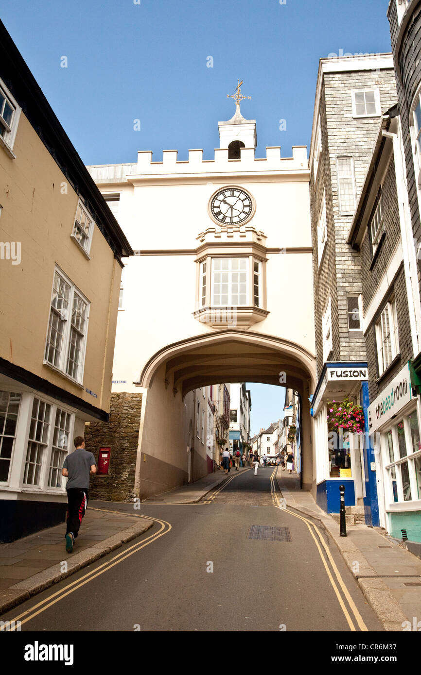 Tudor East Gate Arch or Clocktower, Fore Street, Totnes, Devon, England ...