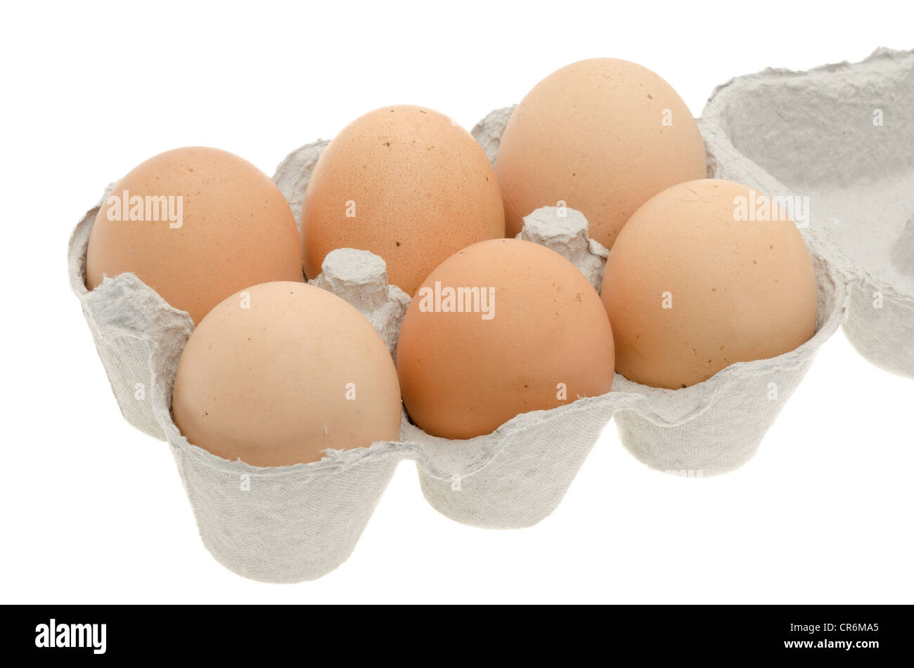 Close-up of six fresh eggs in an egg box Stock Photo - Alamy