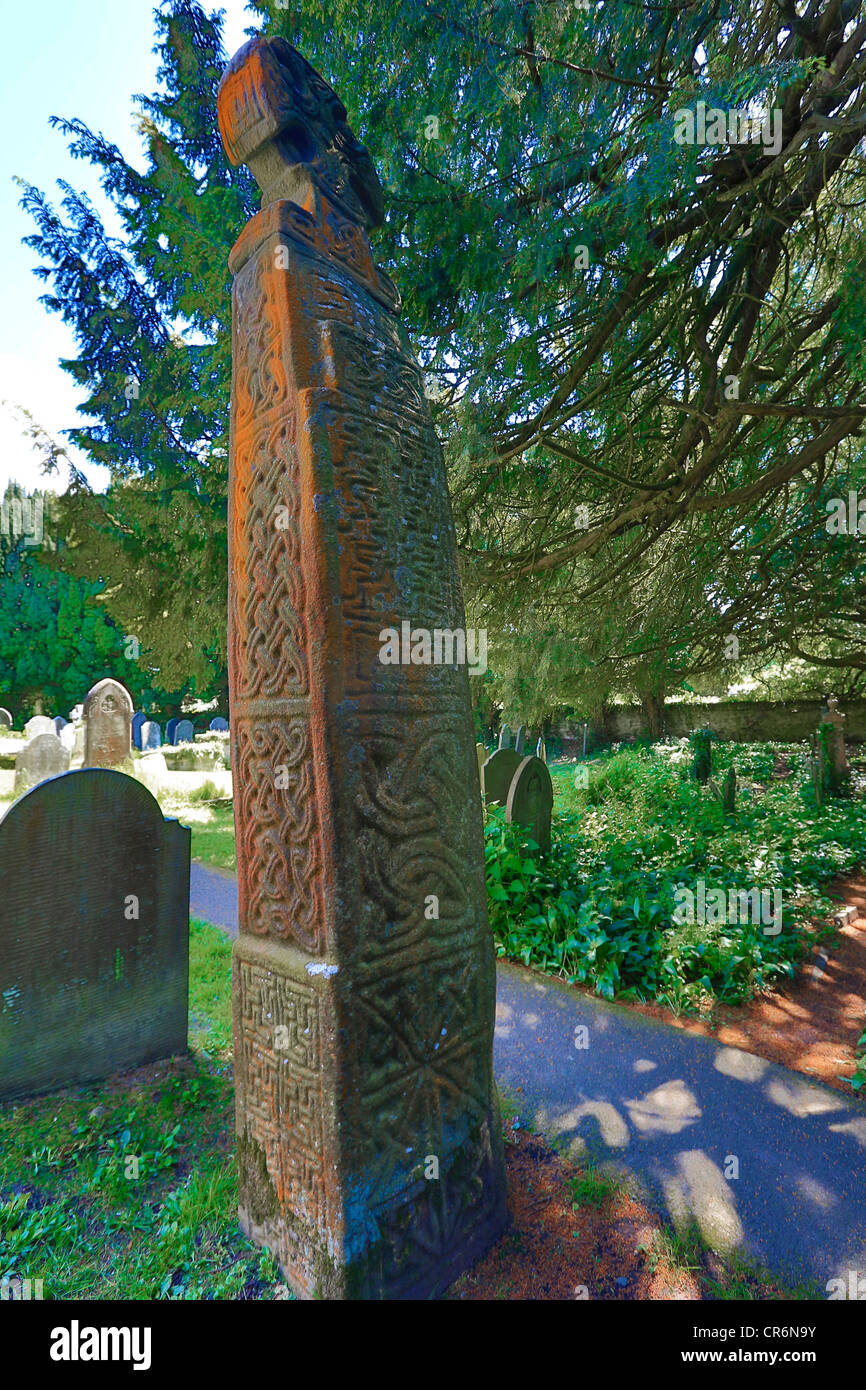 Large stone carved celtic cross in Nevern church. Nevern Pembrokeshire ...