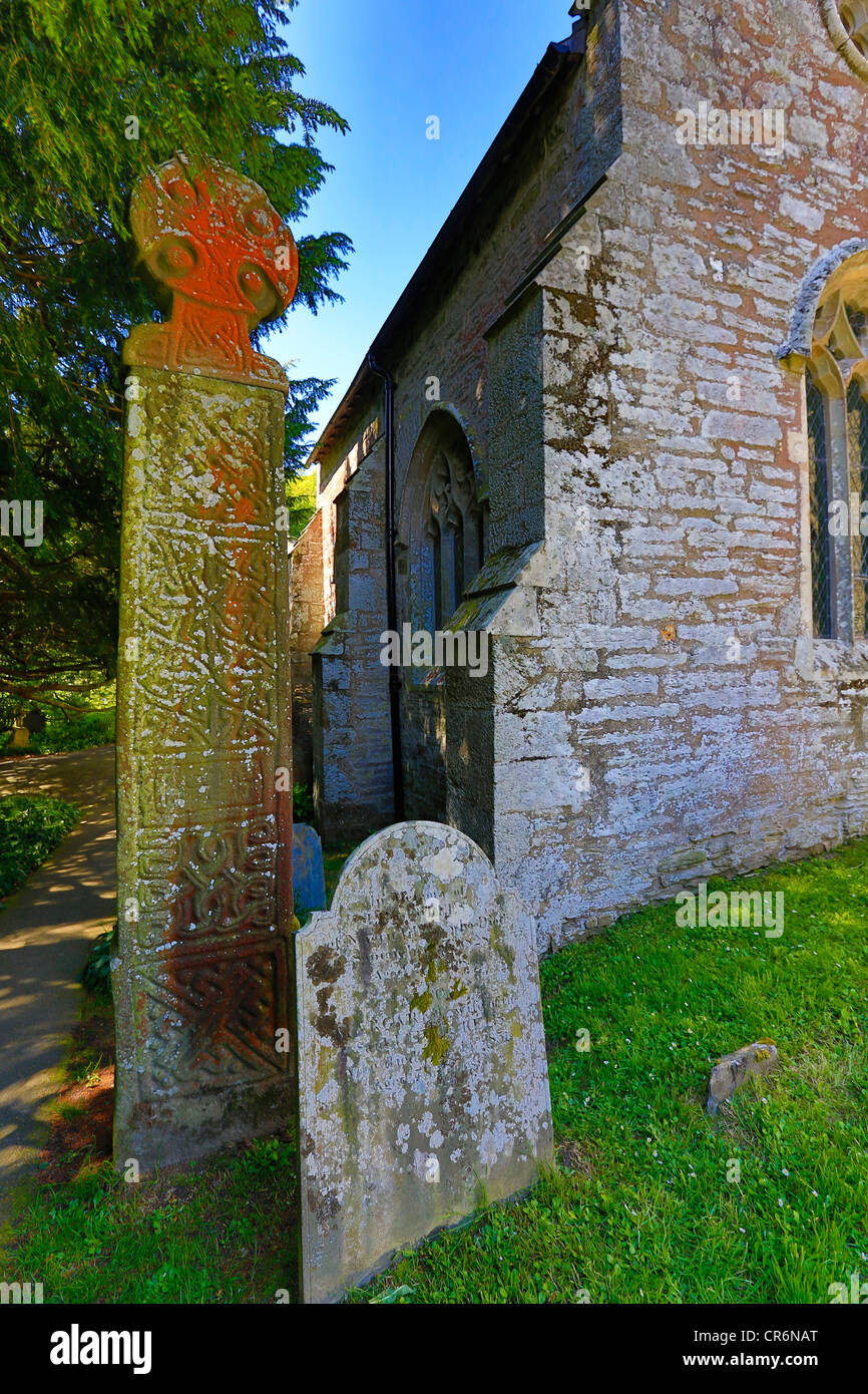 Large stone carved celtic cross in Nevern church. Nevern Pembrokeshire ...