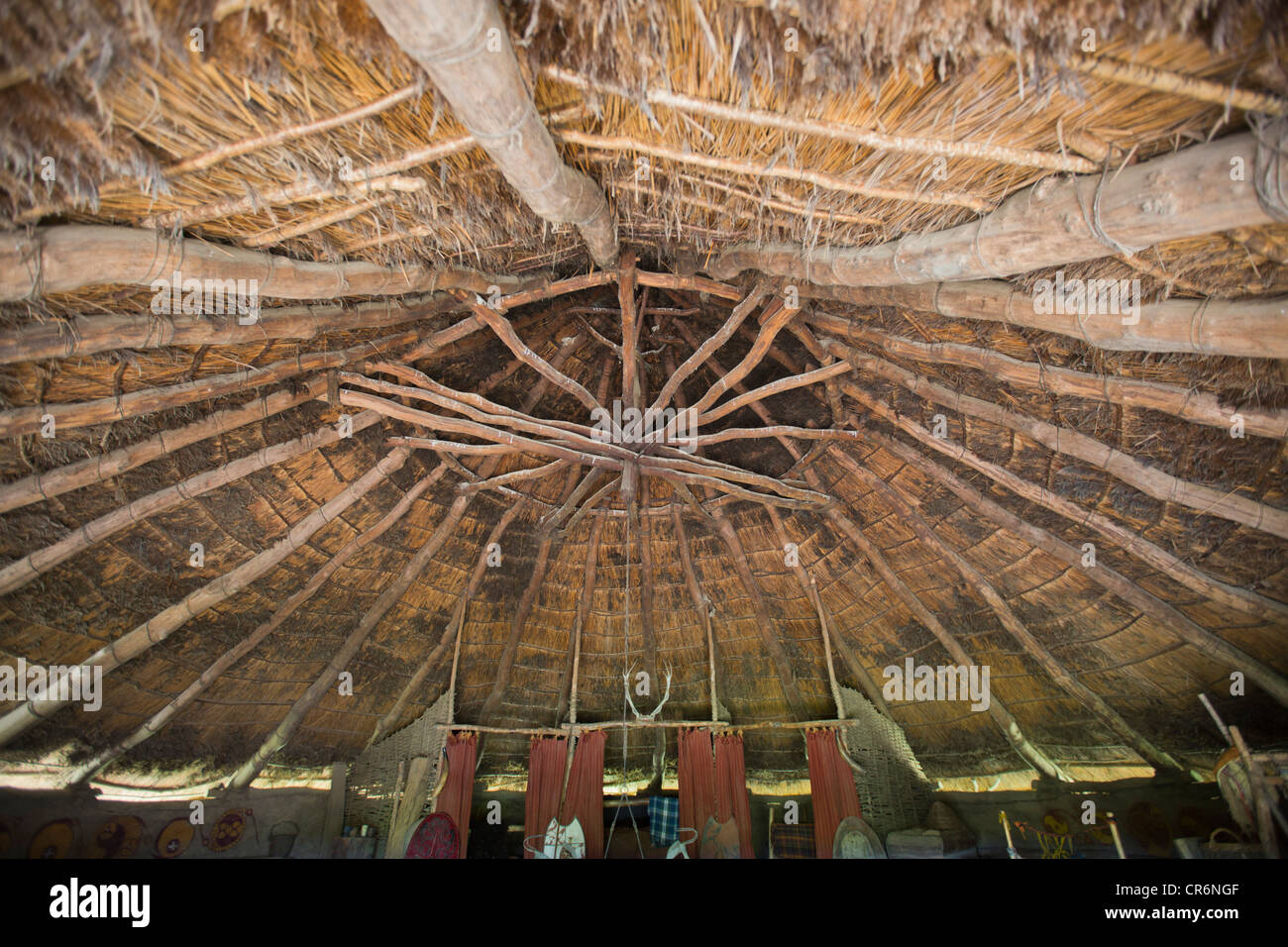 Interior of Roundhouse roof details at Castell Henllys Iron Age ...
