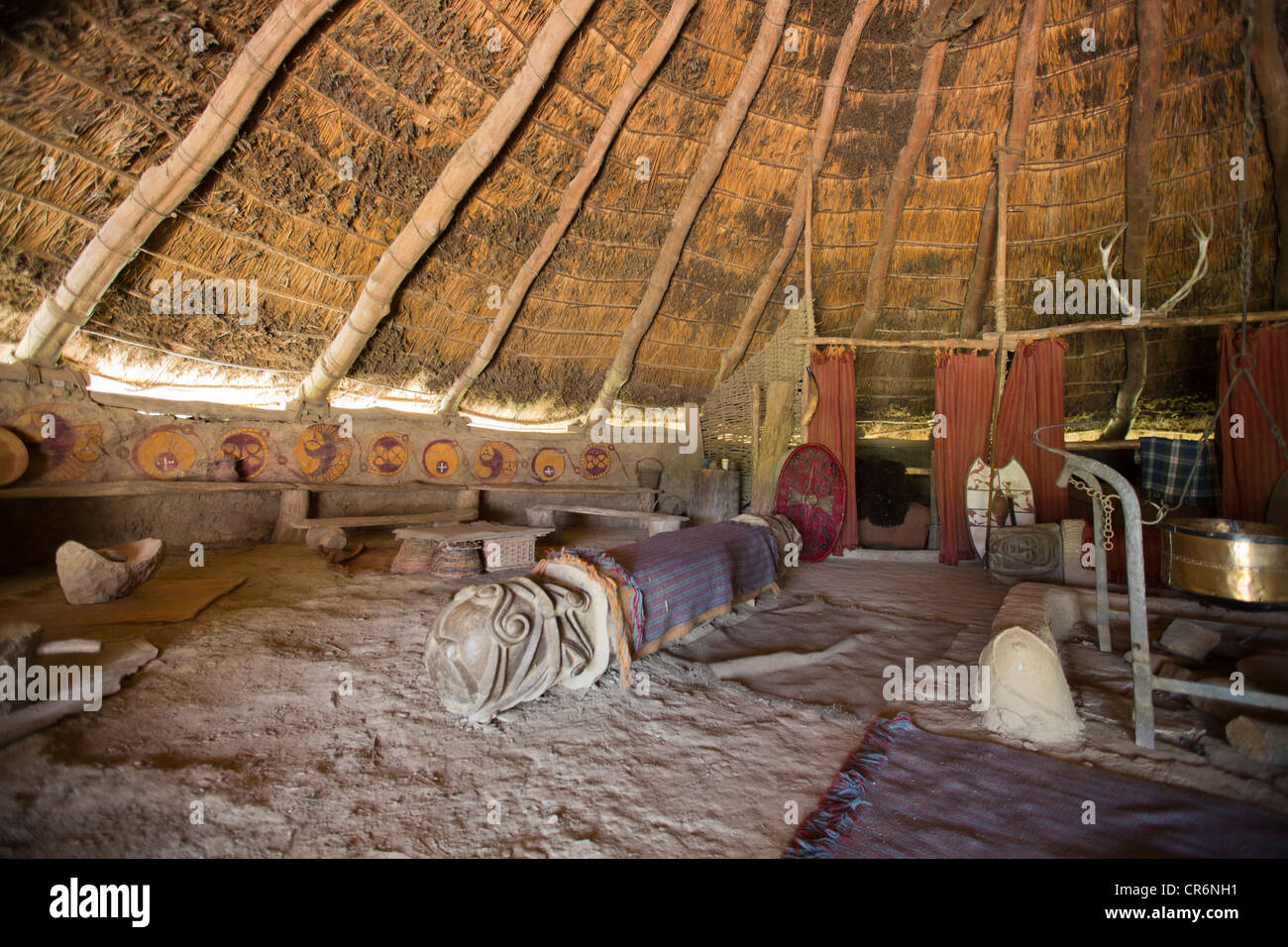 Interior of Roundhouse at Castell Henllys Iron Age hillfort Stock Photo ...