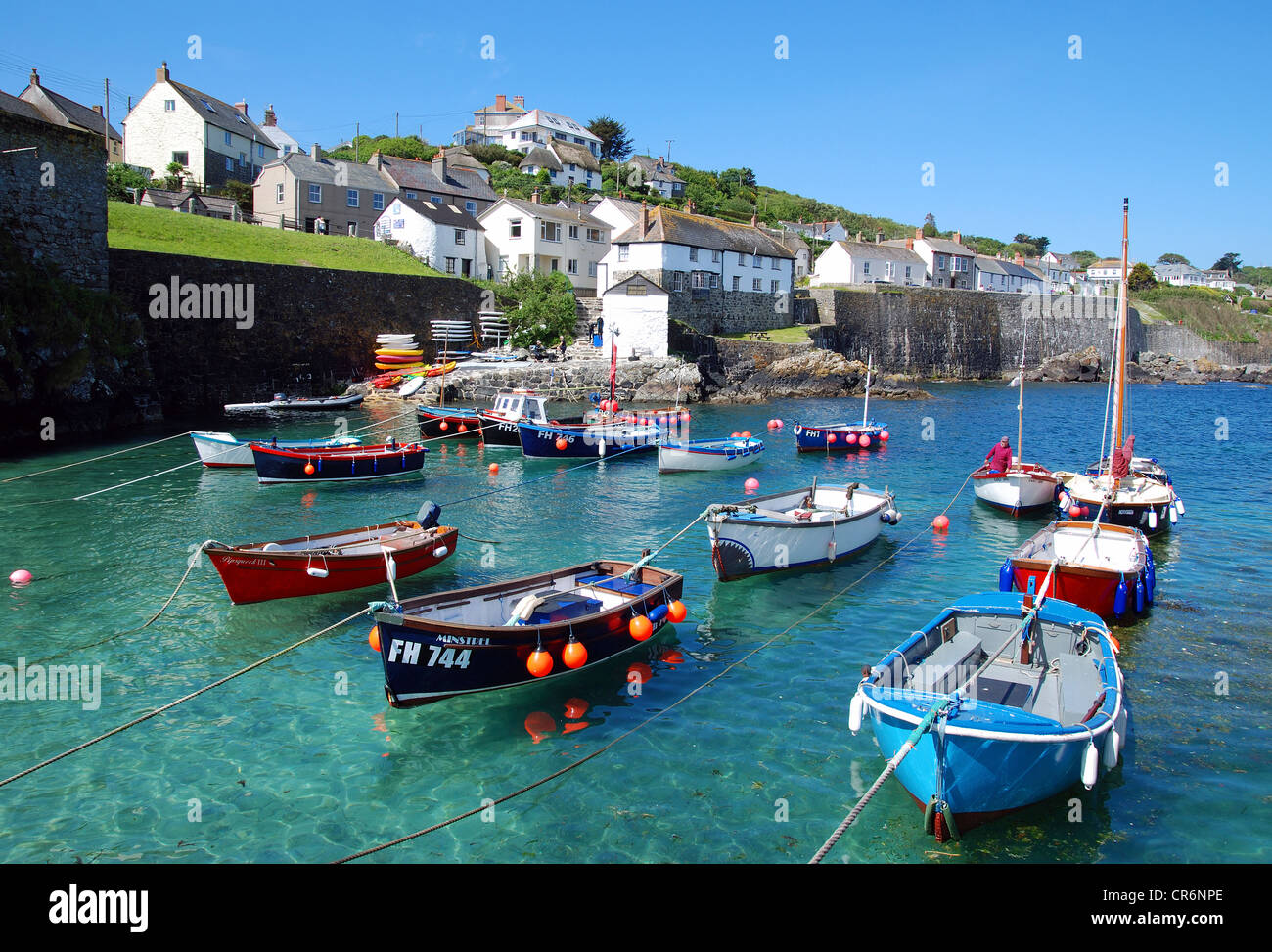 Fishing boats in the harbour at Coverack in Cornwall, UK Stock Photo ...
