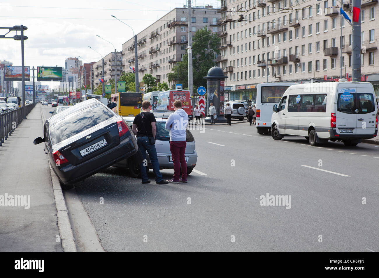 Traffic accident with two passenger cars on the road in St. Petersburg ...