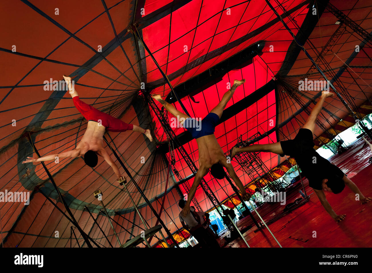 Students perform hand balancing acrobatics during the lessons in the ...