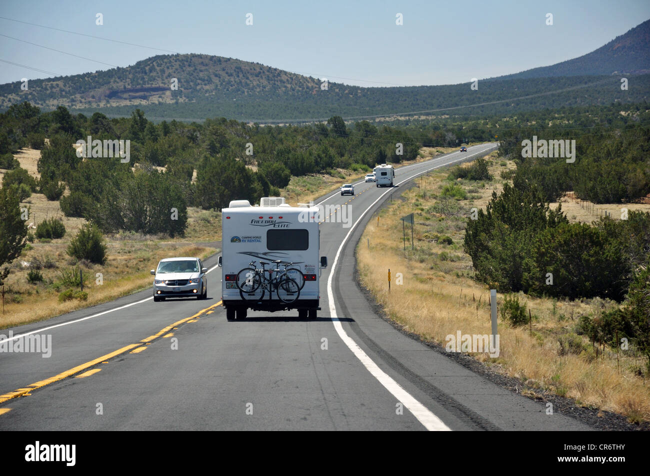 RV on the scenic road, USA Stock Photo - Alamy