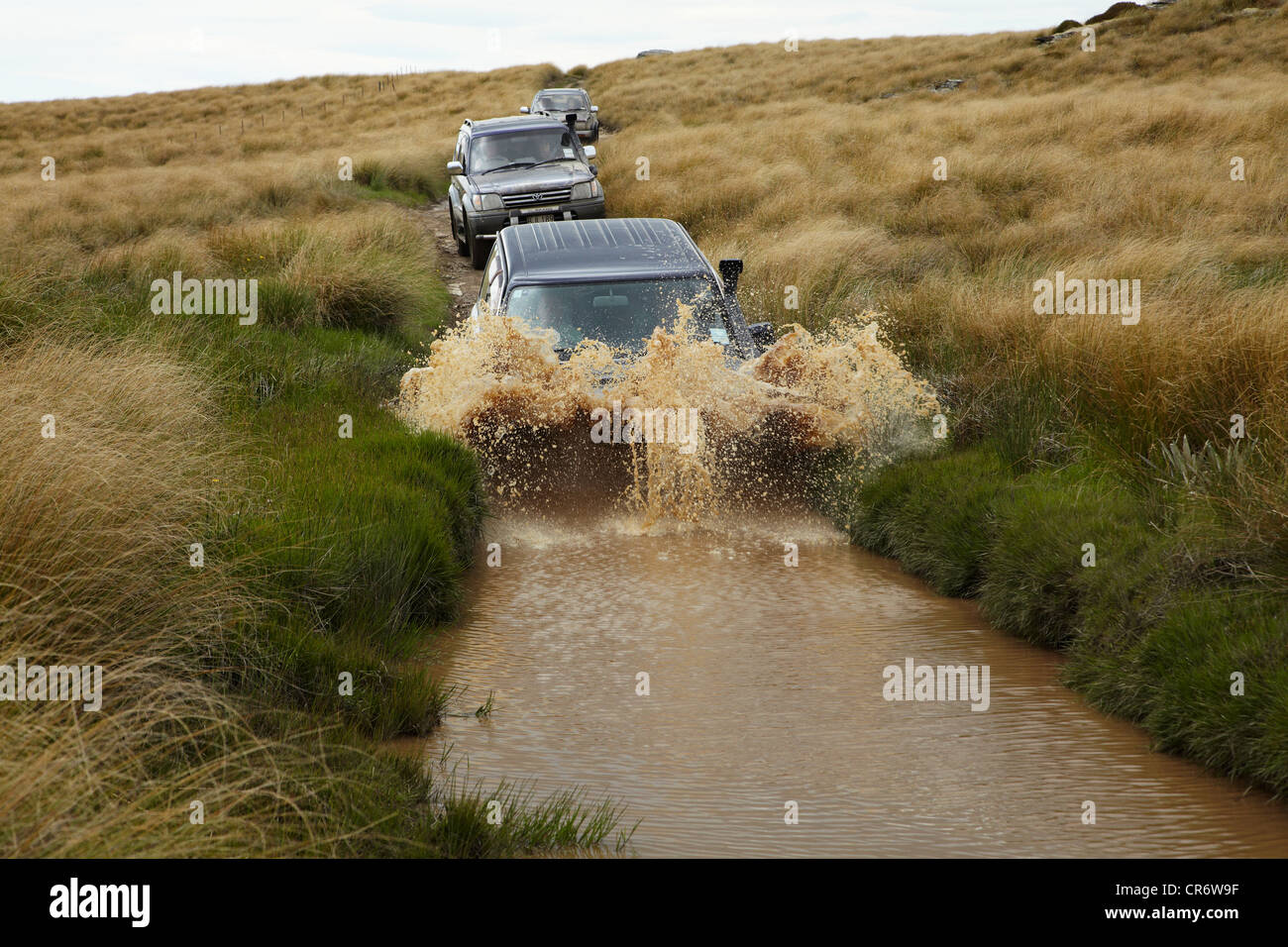 4WD in mud hole on Waikaia Bush Track, Old Man Range, Southland, South ...