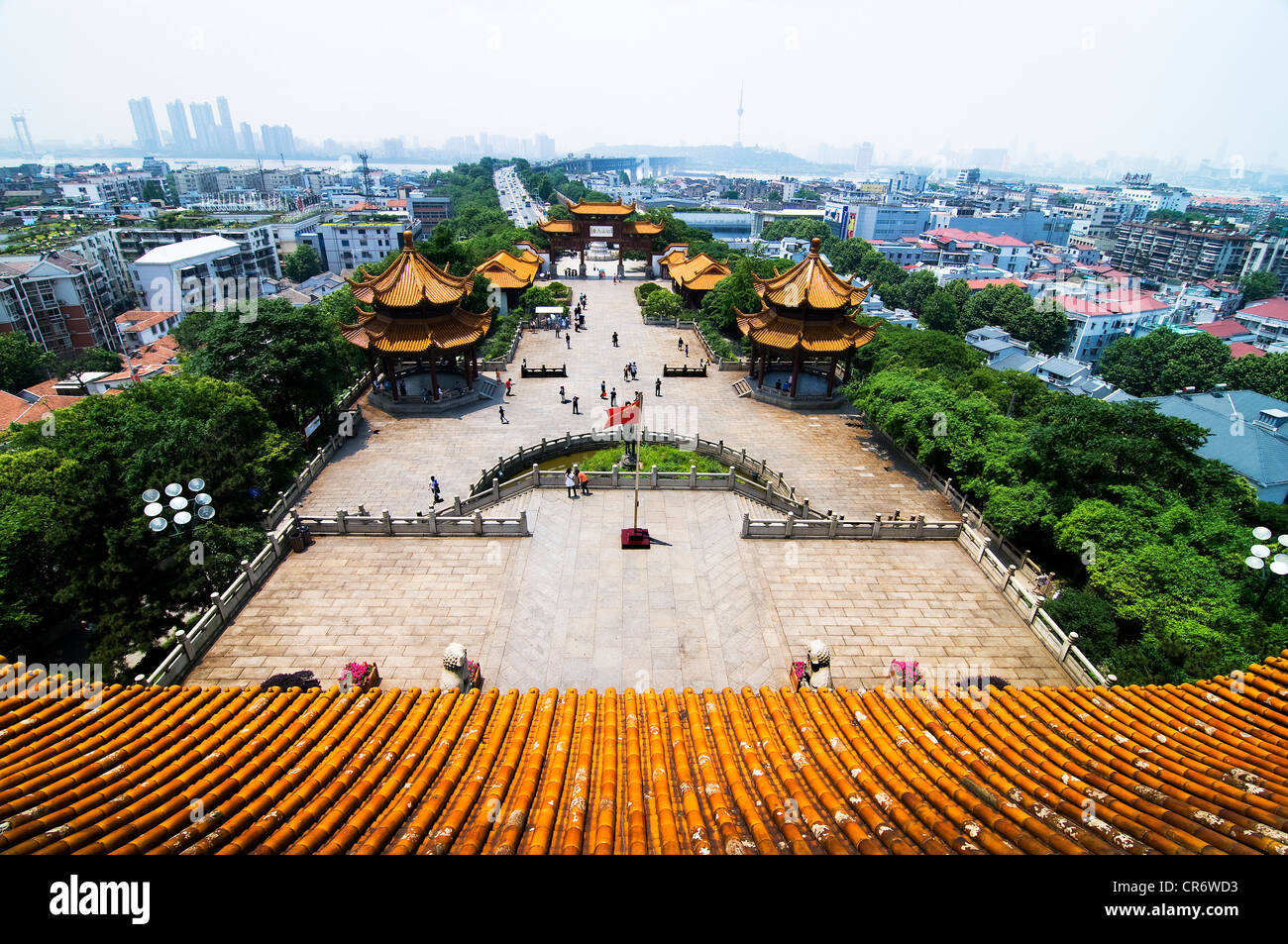 A beautiful view of Wuhan as seen from the Yellow Crane tower pagoda ...