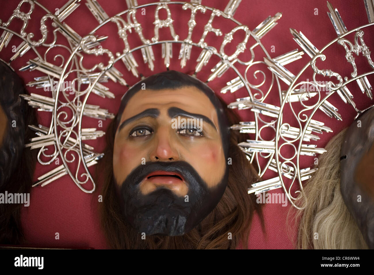 A mask representing Saint Matthew during an Easter Holy Week procession ...