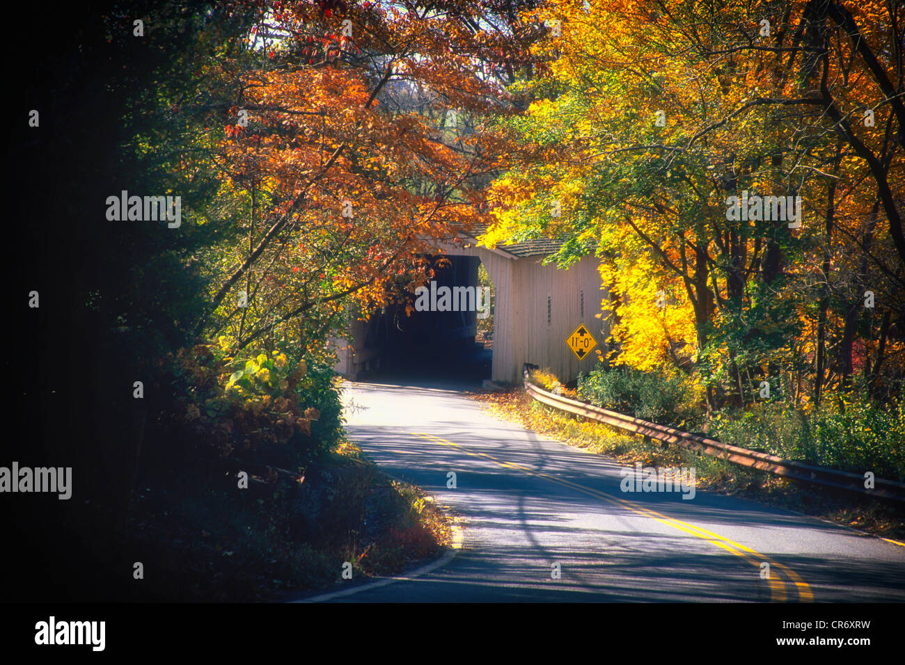 Winding Road Leads Through a Covered Bridge, Green Sergeant's Bridge ...