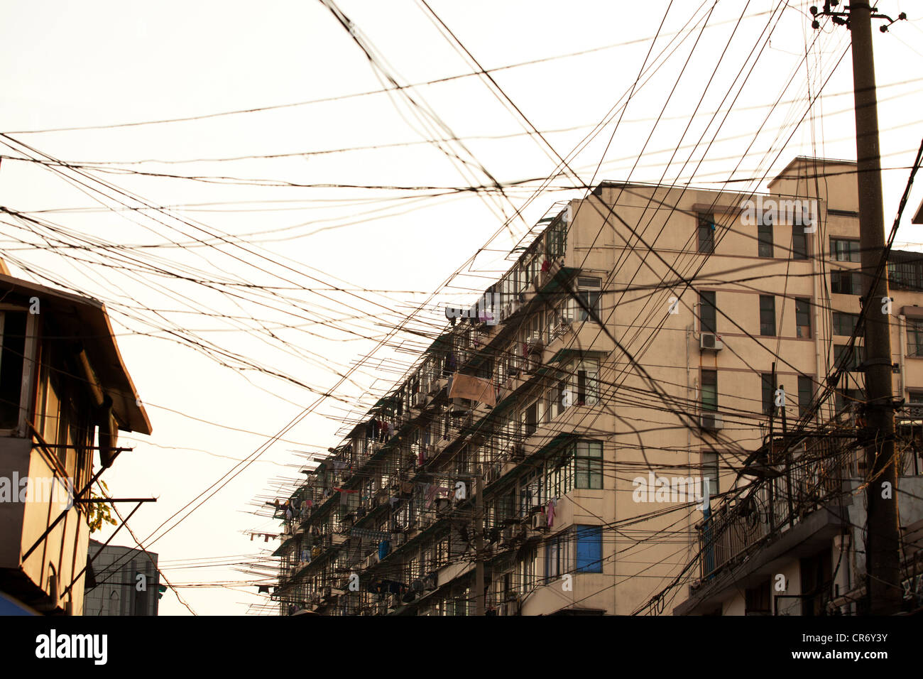 China Shanghai view of electrical cables and houses Stock Photo - Alamy