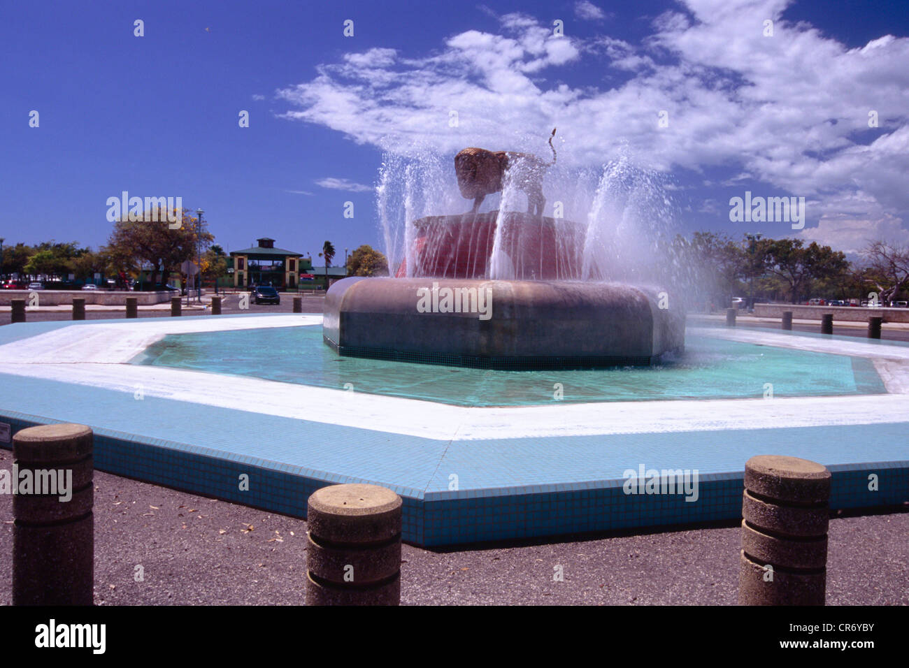 Water Fountain with Lion Sculpture, Playe de Ponce, Puerto Rico Stock ...