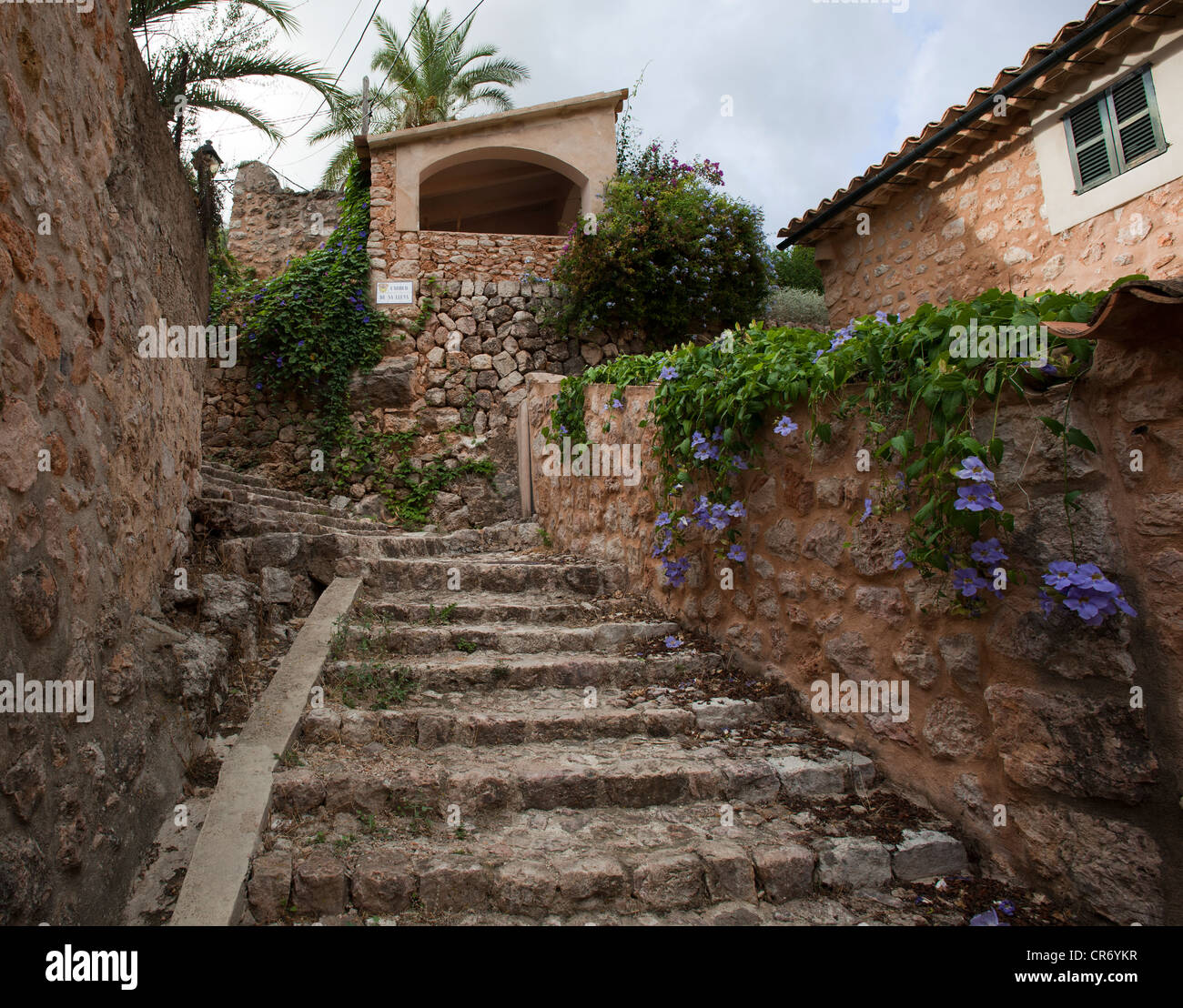 Stone steps in Fornalutx, Majorca, Balearic Islands, Spain, Europe ...