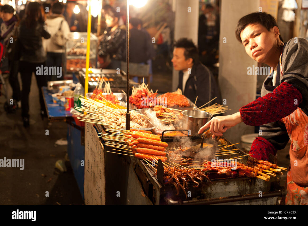Street stall of China Shanghai selling asian chinese food and snacks ...