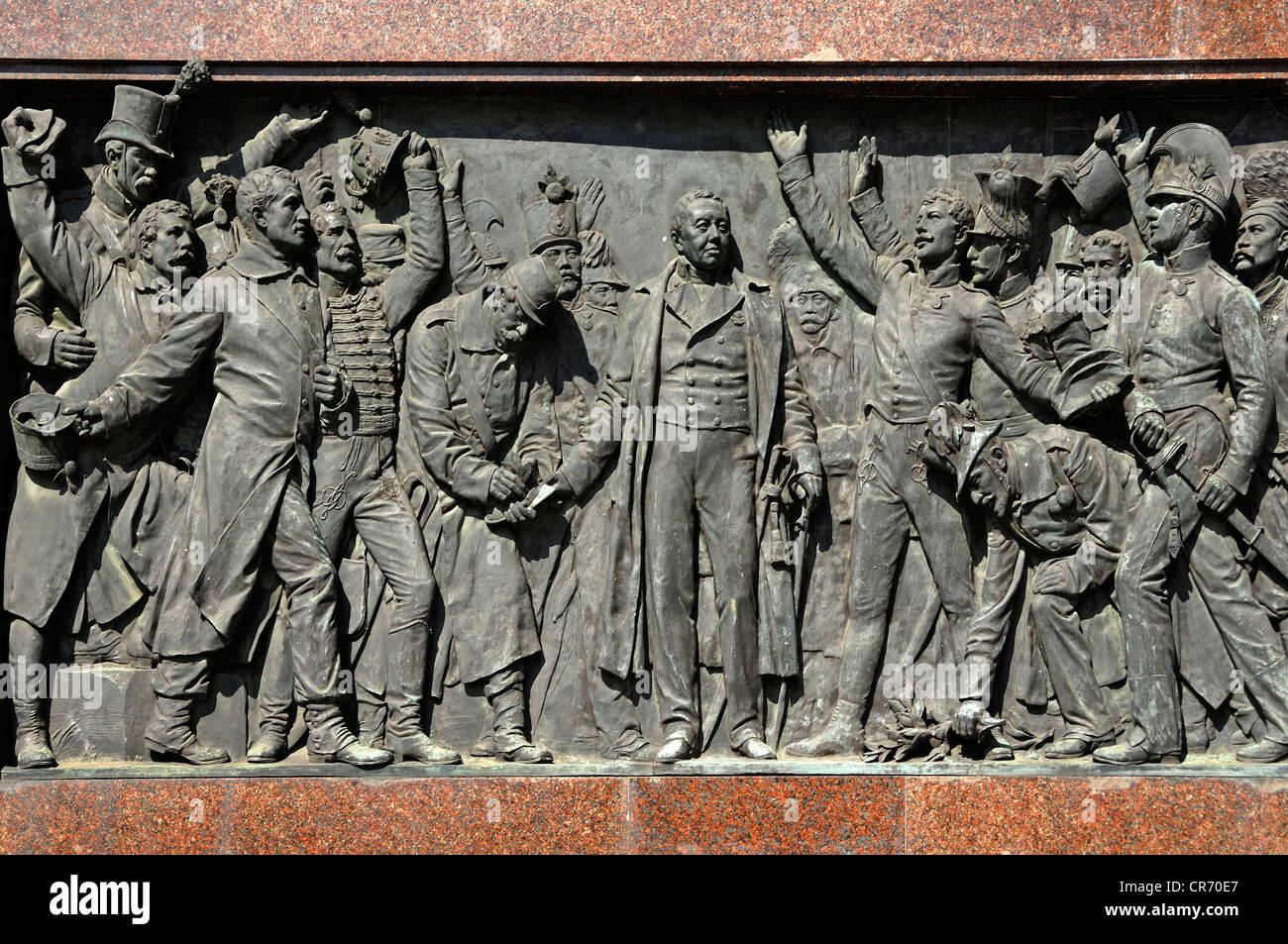 Relief, scenery of soldiers, at the equestrian statue of the field ...