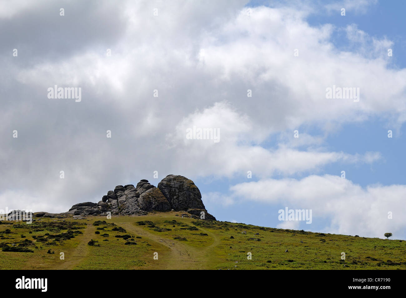 "Haytor Dartmoor", famous outlook, large granite rocks on a hill ...