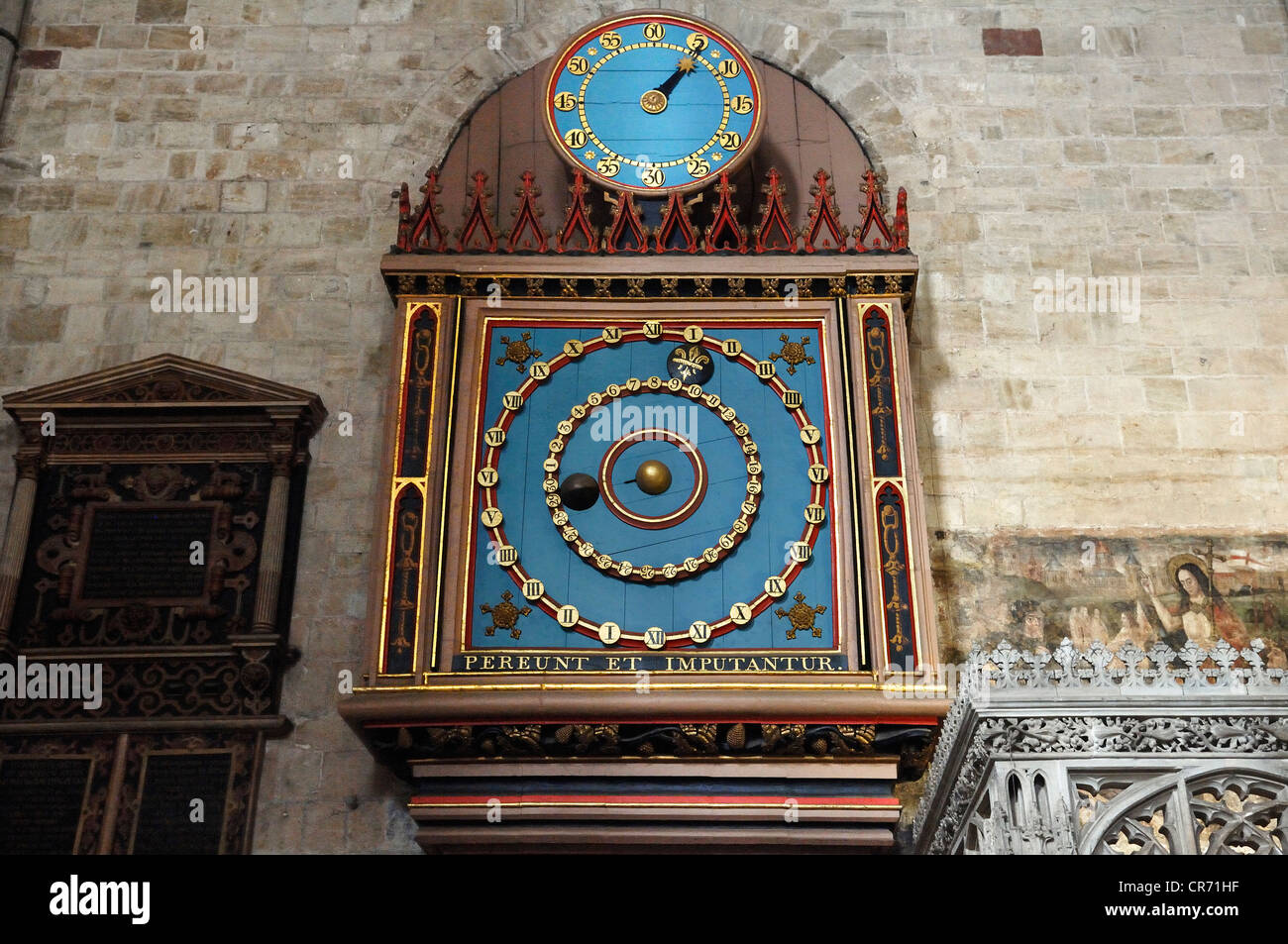 Exeter Clock, 1484, in the Gothic cathedral built in the 13th century ...