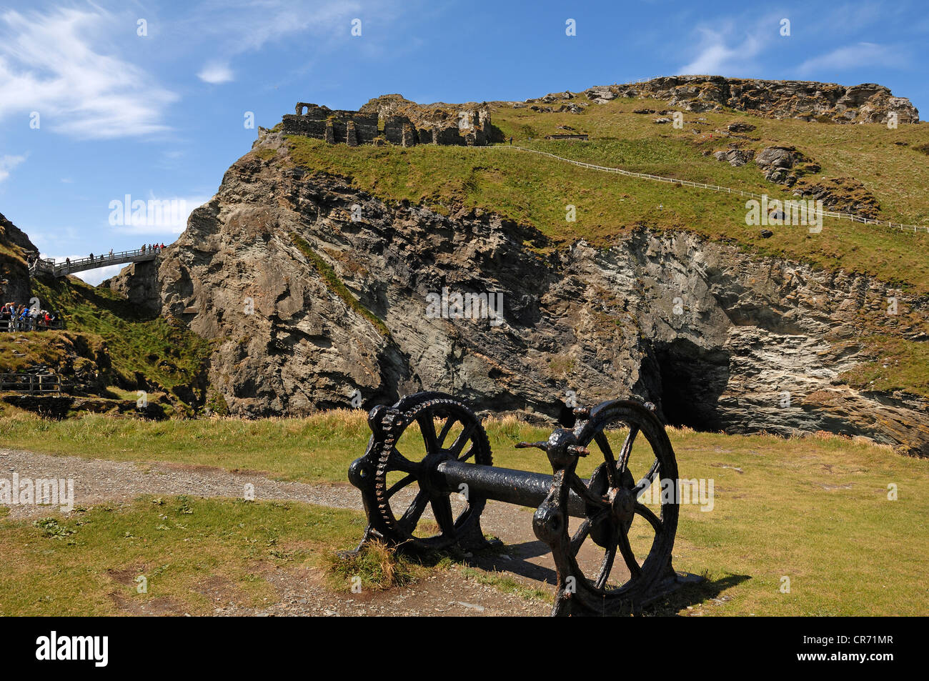 View of Tintagel Castle, a Celtic Early Christian monastery between the ...