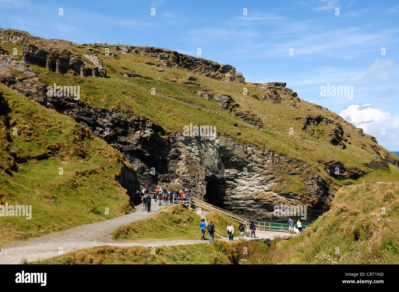 Cliffs near Tintagel, Tintagel Castle on the left, a Celtic Early ...