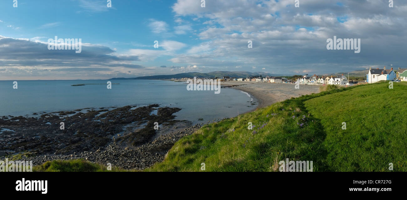 a panoramic view of the seaside village of Borth, on the Cardigan Bay ...