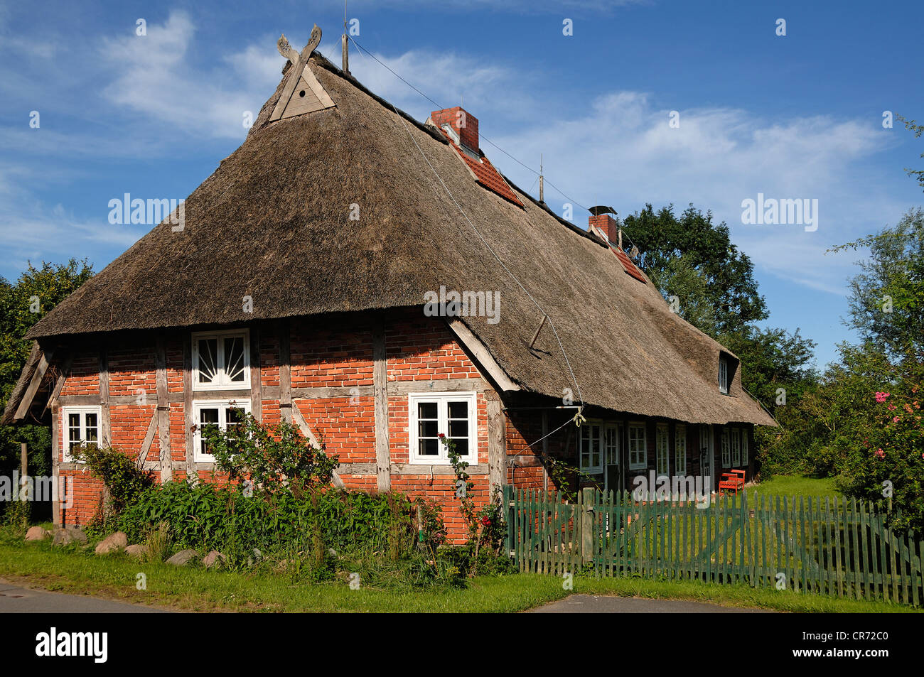 Old thatched farmhouse, Vitense, Mecklenburg-Western Pomerania, Germany ...