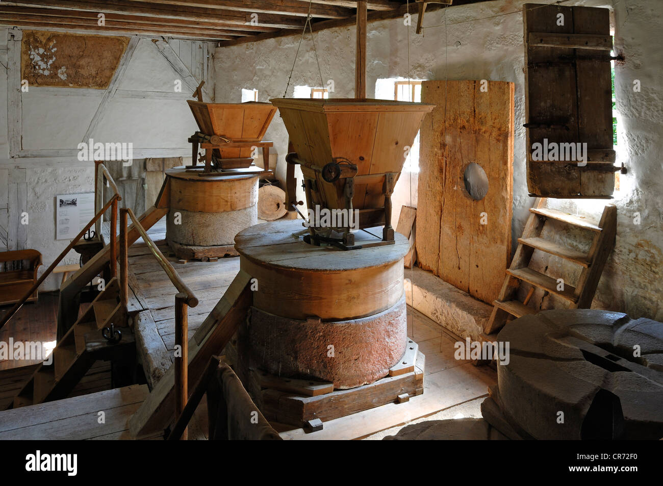 Old mill room with millstones on the right, mill in Unterschlauersbach ...