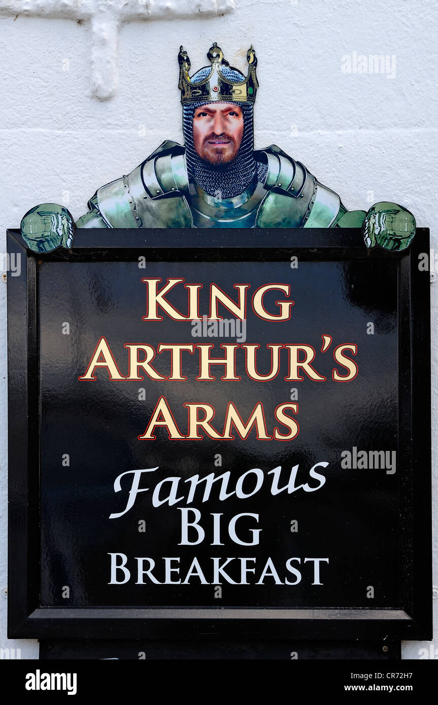 Inn sign, King Arthur's Arms, Fore Street, Tintagel, Cornwall, England ...