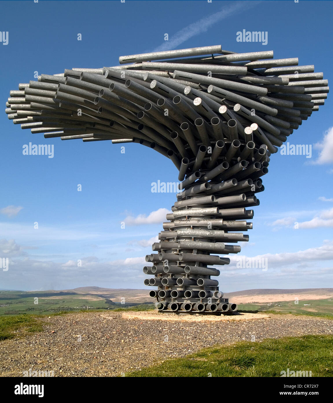 Musical Singing Ringing Tree sculpture on moors Stock Photo - Alamy