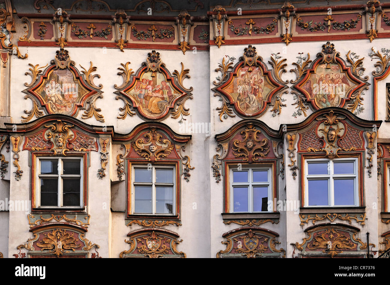 Rococo facade of the Kernhaus building, 1738, Marienplatz square ...