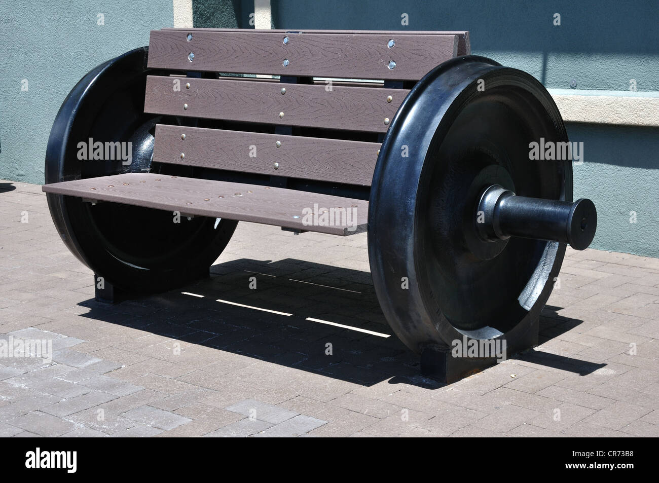 Bench made with train wheels, Williams, Arizona (old Route 66 town ...