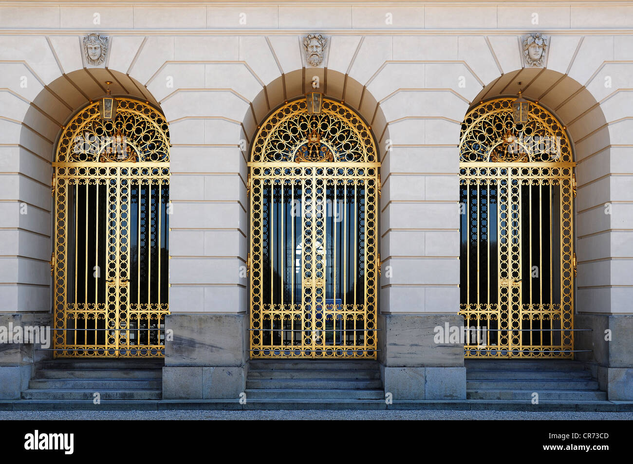 Three gilded gates at the entrance of Herrenchiemsee Palace ...