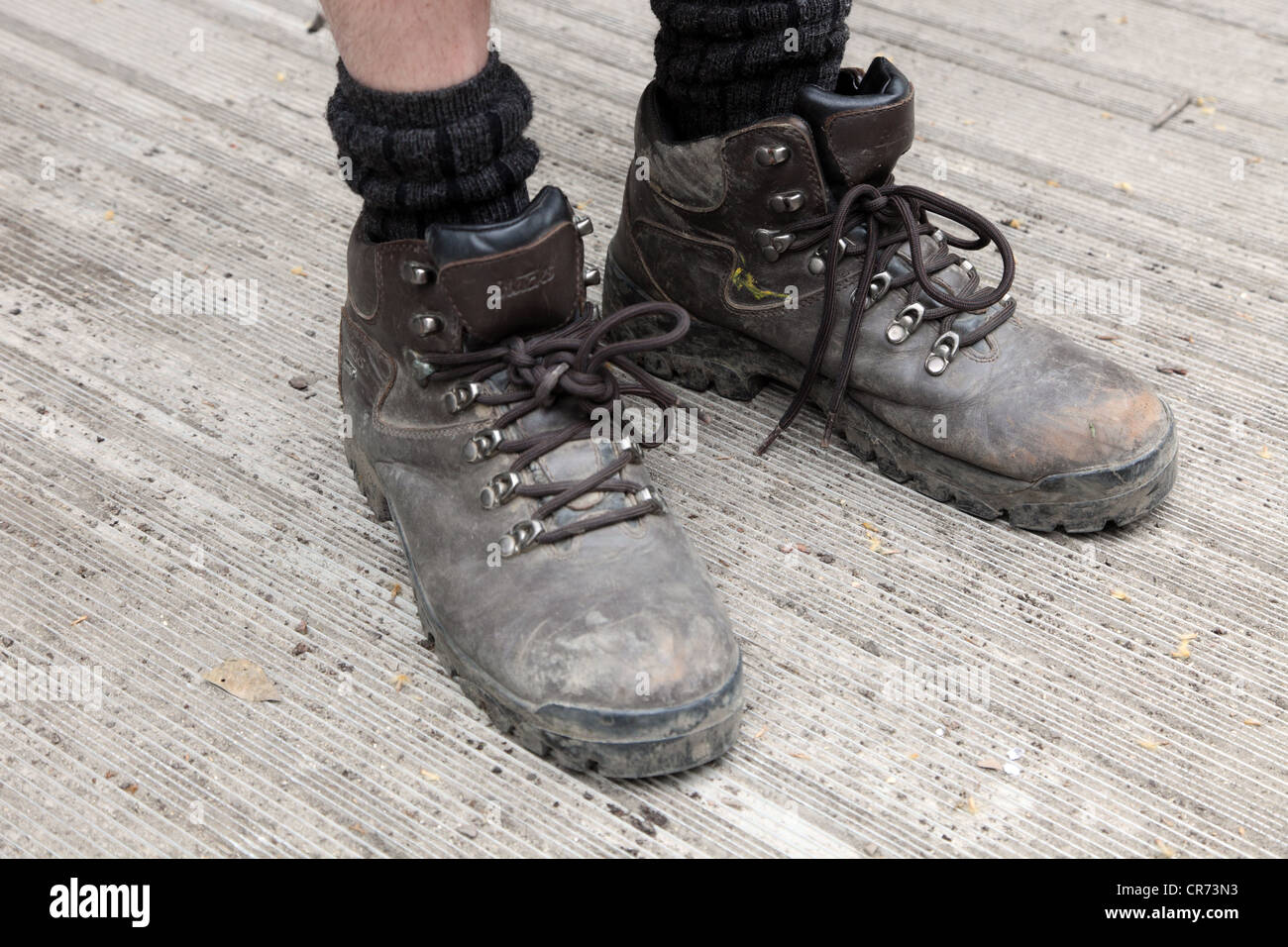 Man wearing work shoes, Chelsea Flower Show Stock Photo - Alamy