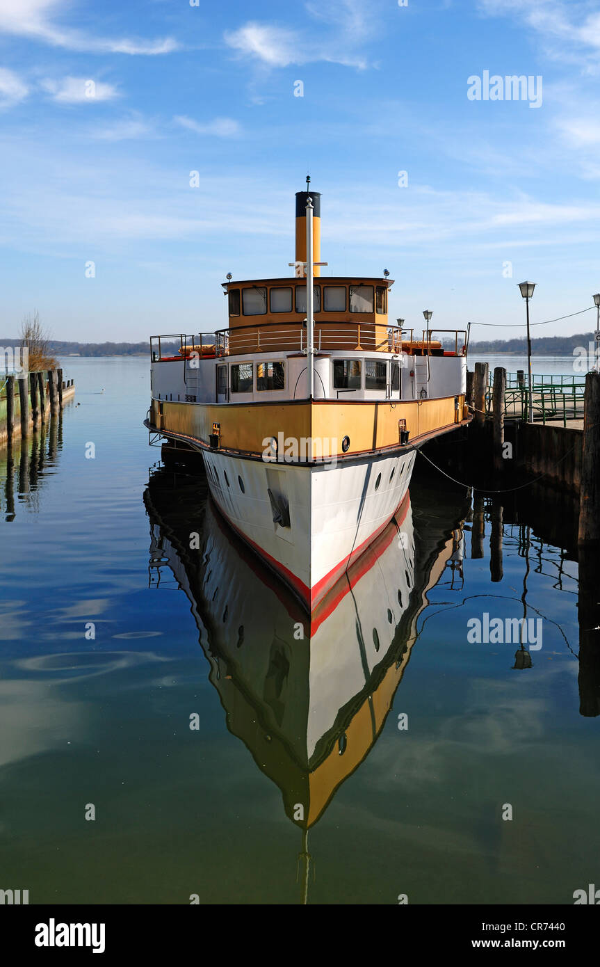 Old paddle steamer "Ludwig Fessler", built in 1926, anchoring in the ...