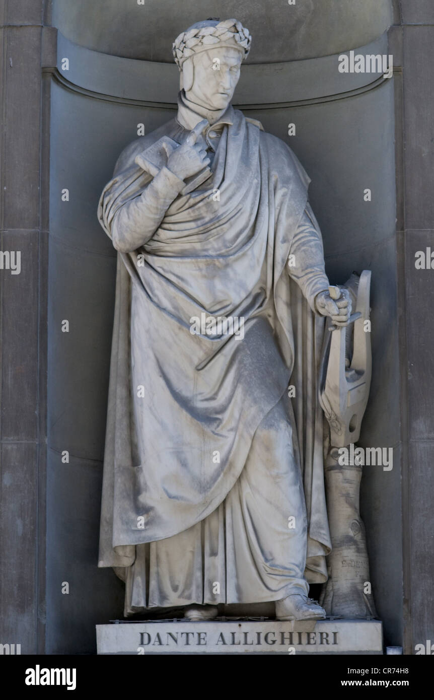 Dante Alighieri, 1265 - 14.9.1321, Italian writer, statue, Uffizi ...
