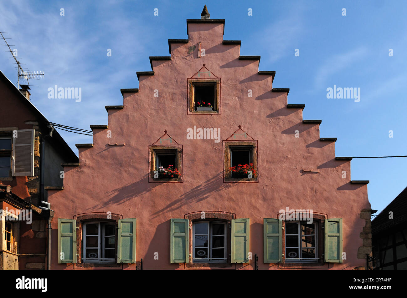Historic stepped gable from 1593, Grand'Rue 12, Turckheim, Alsace ...