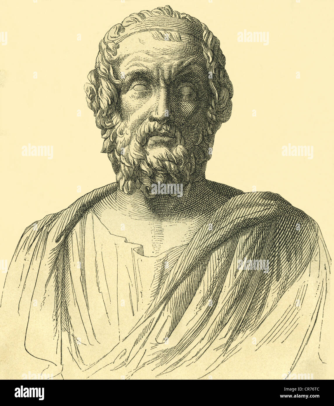 Homer, greek poet, about 800 B.C., portrait, wood engraving from ...