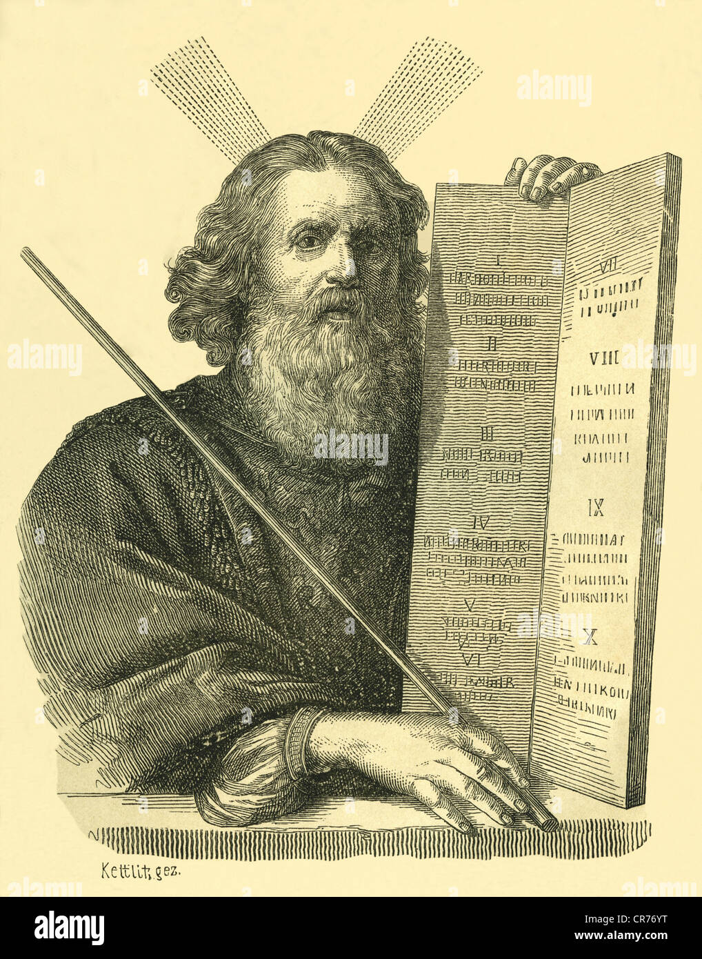 Moses, wood engraving after an painting by Philippe de Champagne, from ...