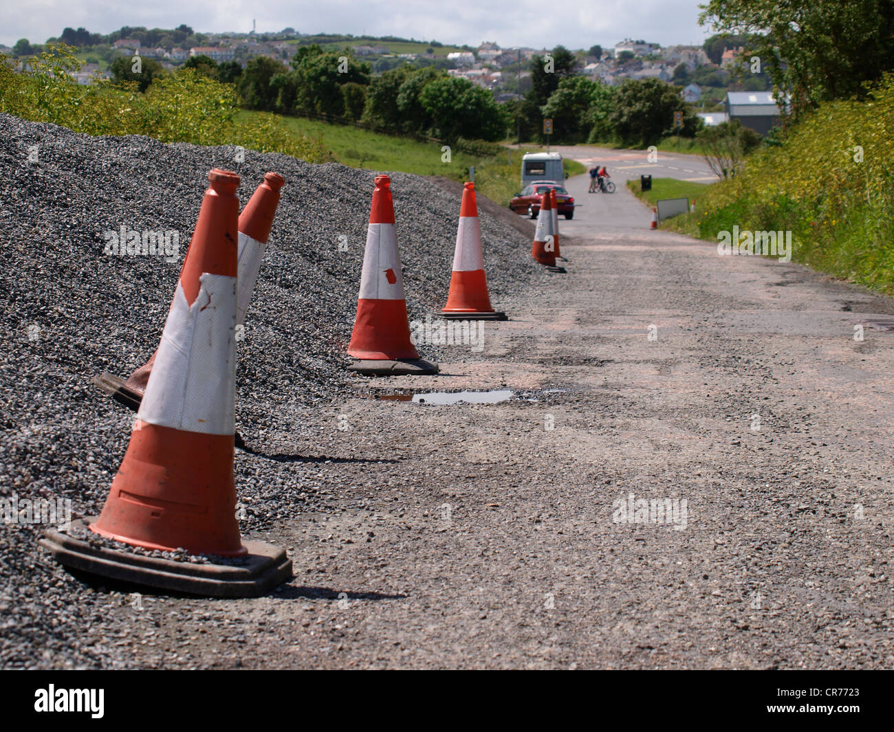Roadside cones, Devon, UK Stock Photo - Alamy