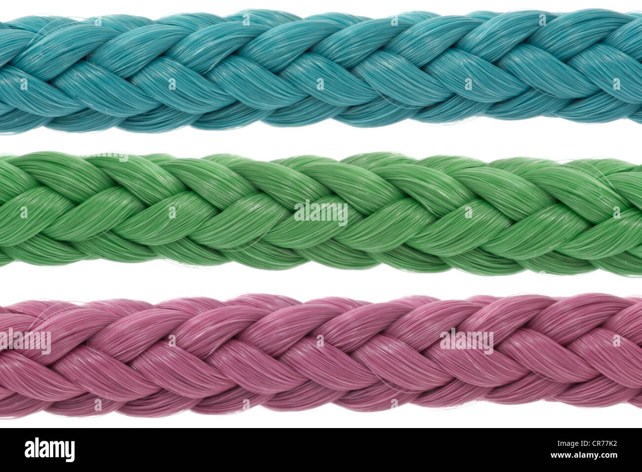 three color ropes isolated on white background Stock Photo - Alamy