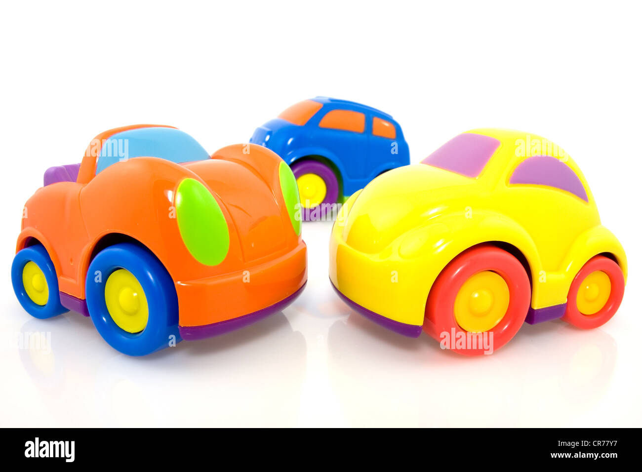 vivid multicolored cars with reflection on white background Stock Photo ...