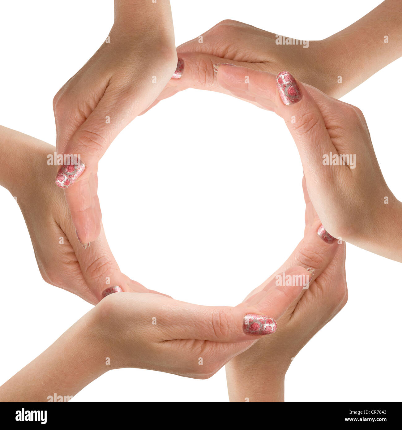 Woman's hands made circle on white background Stock Photo - Alamy